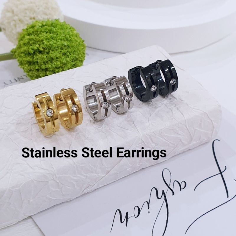 1PAIR/Fashion men women Stainless Steel Huggie Hoop Earring/Anting ...
