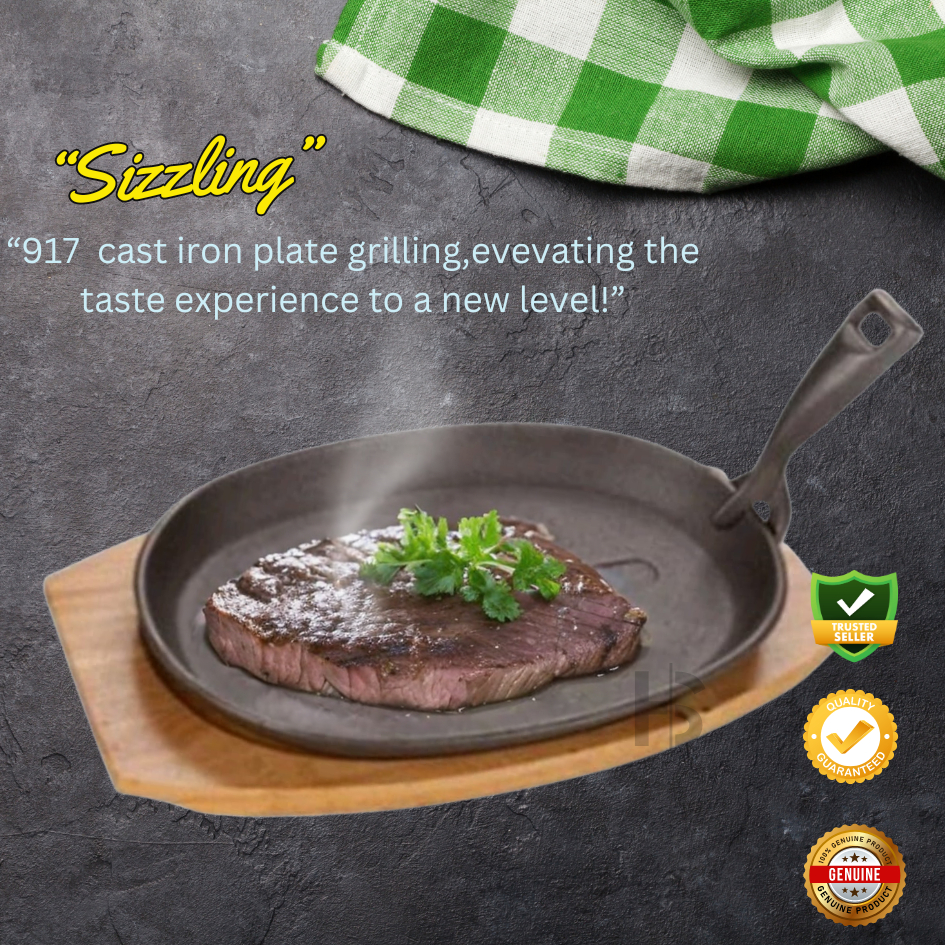 917 CAST IRON HOT PLATE /SIZZING PLATE WOODEN PAN/HOTPLATE CLIPPER ...