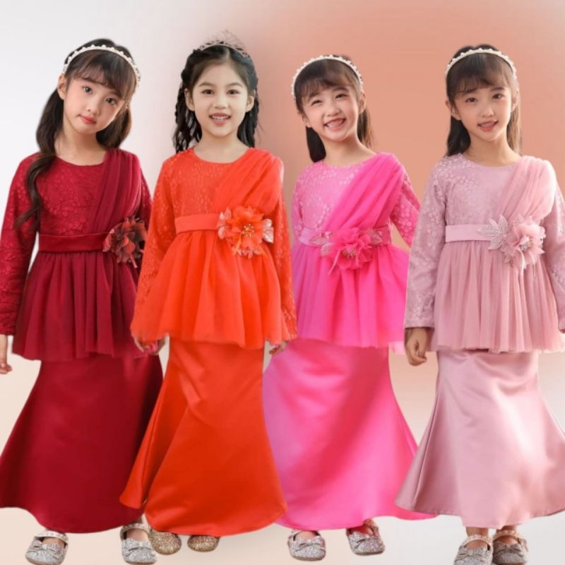 Baju Raya Baju Budak Perempuan Baju Flower Peplum Selendang Baju Raya ...