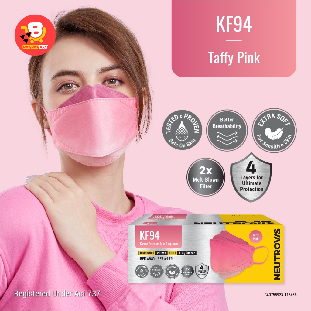 Neutrovis KF94 Korean Premium Face Respirator 20s - Taffy Pink | Shopee ...