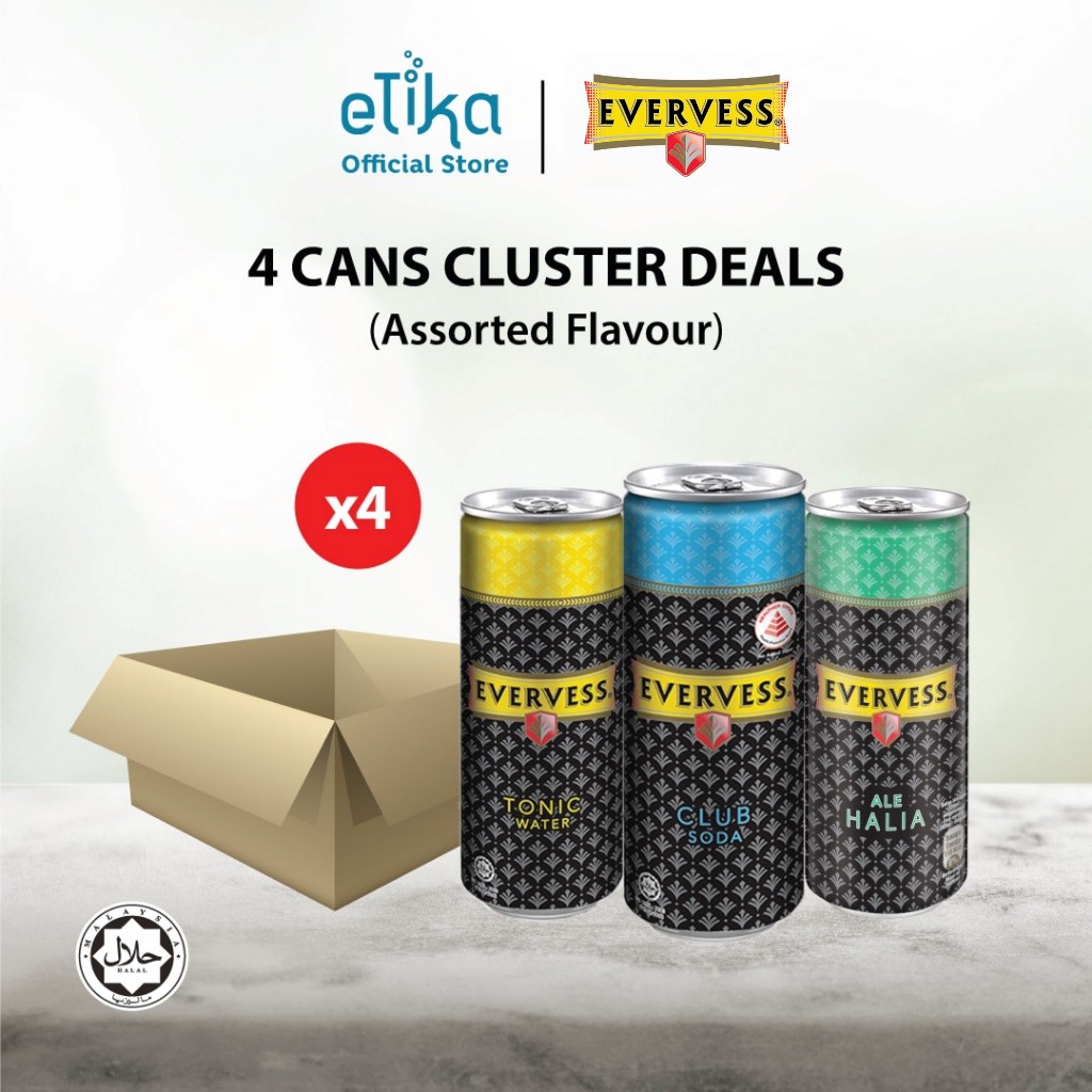 Evervess Club Soda/Ginger Ale/Tonic Water 320ml x 4 cans cluster ...