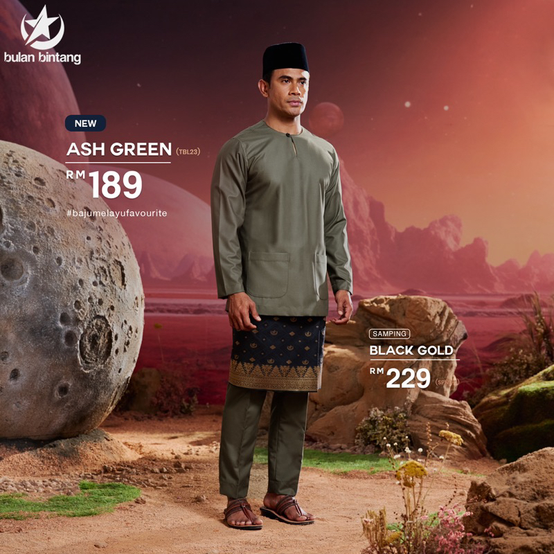 Baju Teluk Belanga Bulan Bintang RAYA 2024 : Ash green (TBL23) | Shopee ...