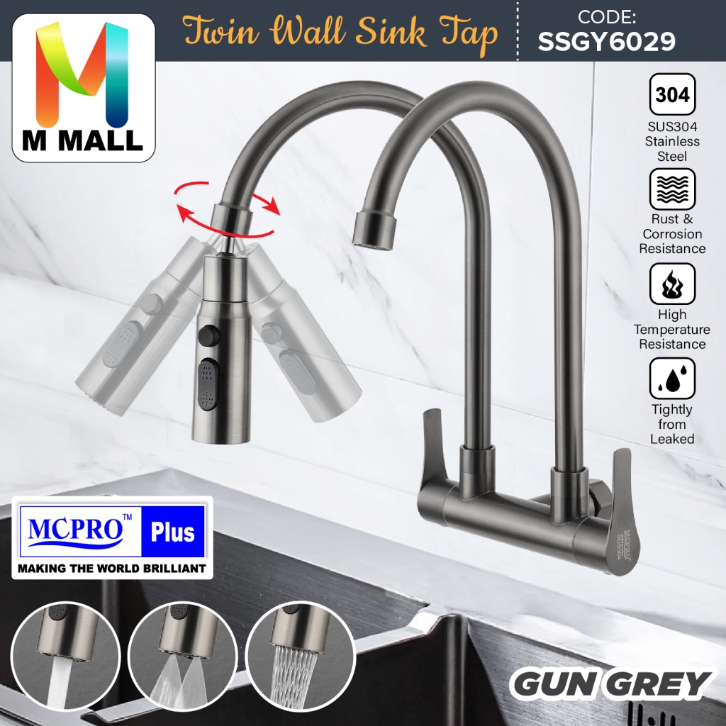 [SSGY6029] MCPRO SUS304 Stainless Steel GUN GREY DOUBLE TWIN WALL SINK ...