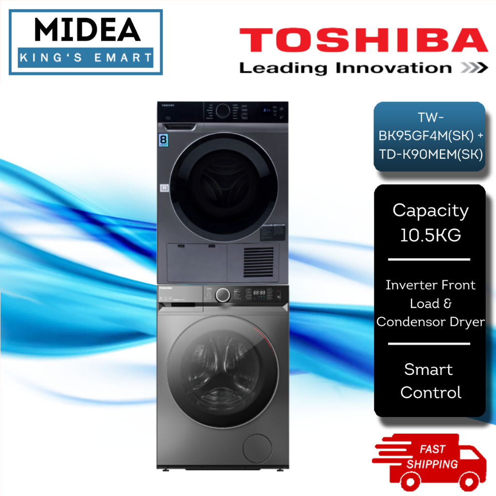 [COMBO SET] Toshiba 8.5KG Front Load Washing Machine TW-BK95GF4M(SK) & 8KG Condenser Dryer TD ...