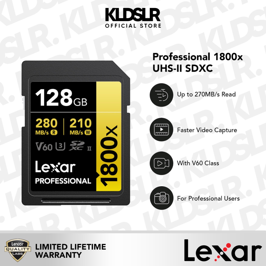 Lexar 64GB / 128GB / 256GB Professional 1800x SDXC UHS-II Card GOLD Series Memory Card SD Card ...
