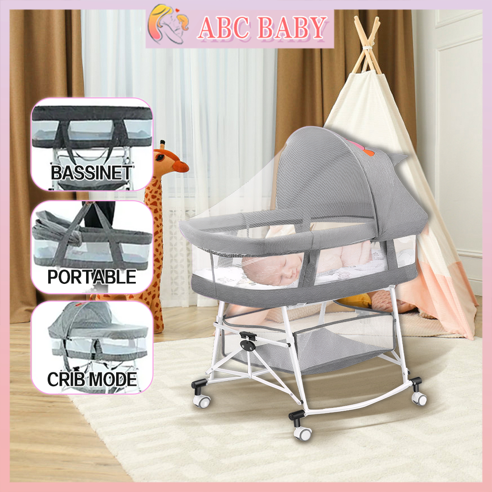 Baby Crib With Rollers Multifunctional Cradle Sleeping Basket Portable ...