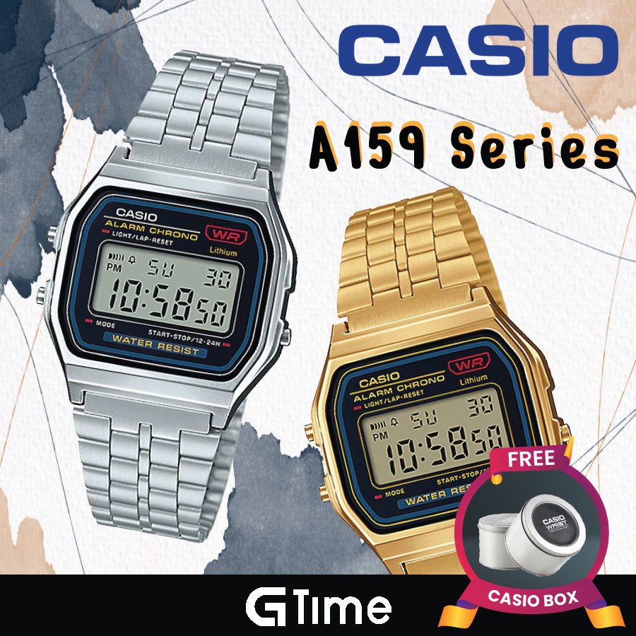 [ORIGINAL + 1YR WARRANTY] CASIO A159WGEA-1D Unisex Digital Vintage Retro Gold Steel Watch ...