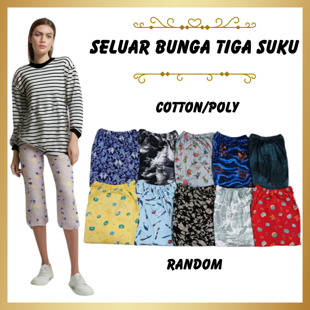 3 Suku Seluar Bunga Perempuan Corak Bunga Seluar Tidur Perempuan Free ...