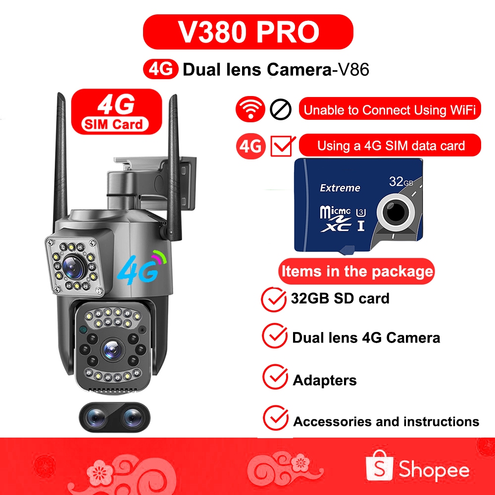 V380 Pro wireless dual lens outdoor waterproof wifi 360 cctv camera ...