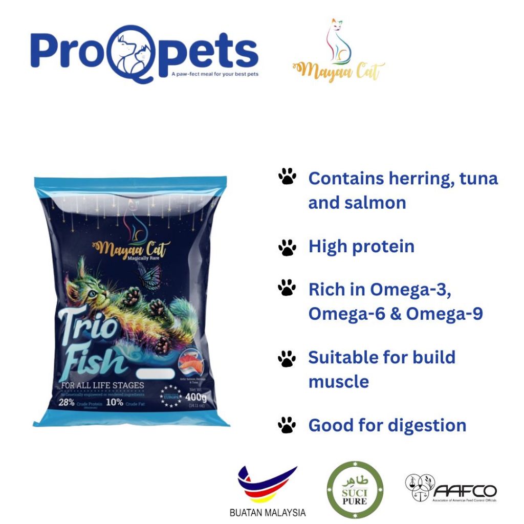 Mayaa Cat - Trio Fish 400gm for Adult Cat with Salmon, Tuna and Herring ...