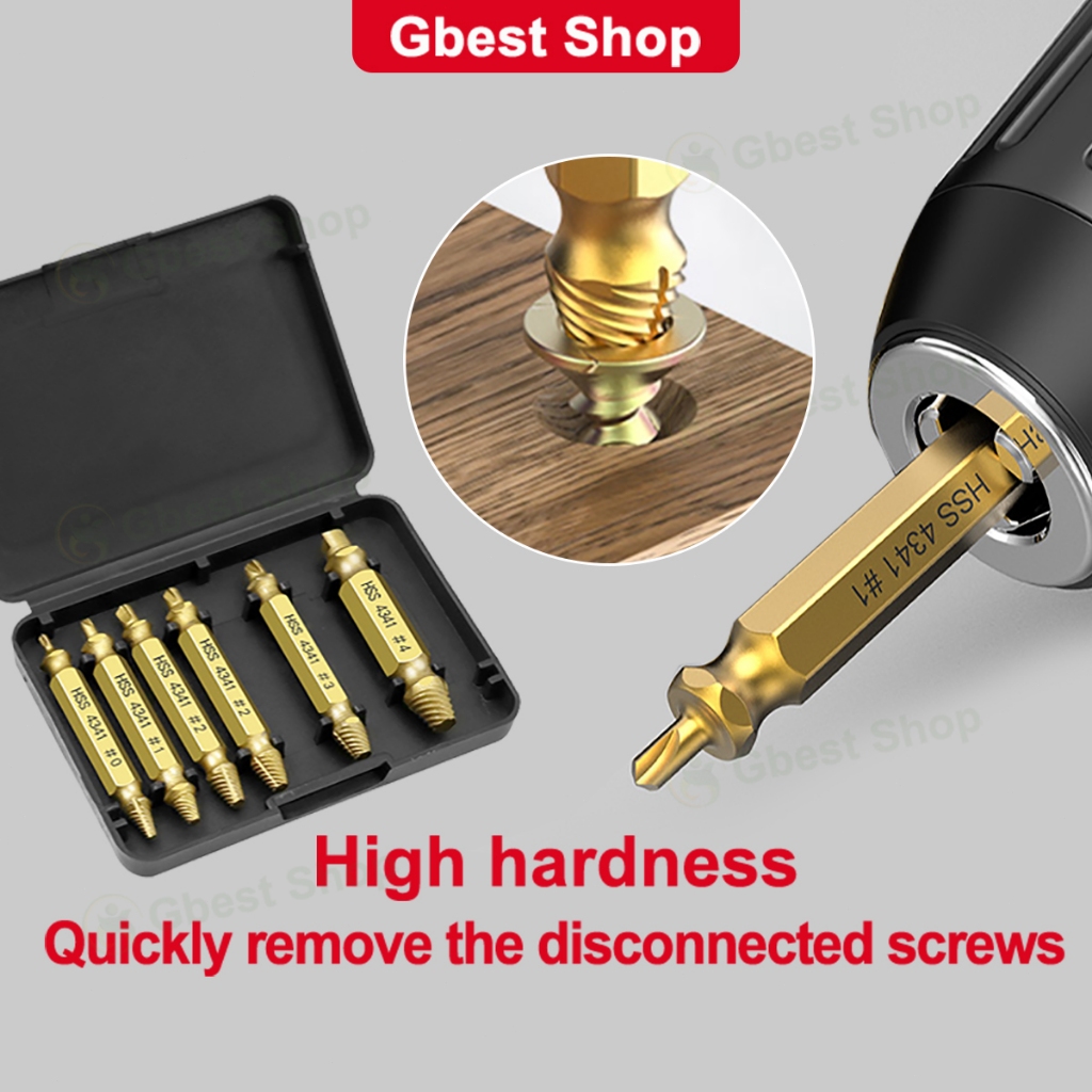 6pcs Material Damaged Screw Extractor Drill Bits Guide Set Broken Easy ...