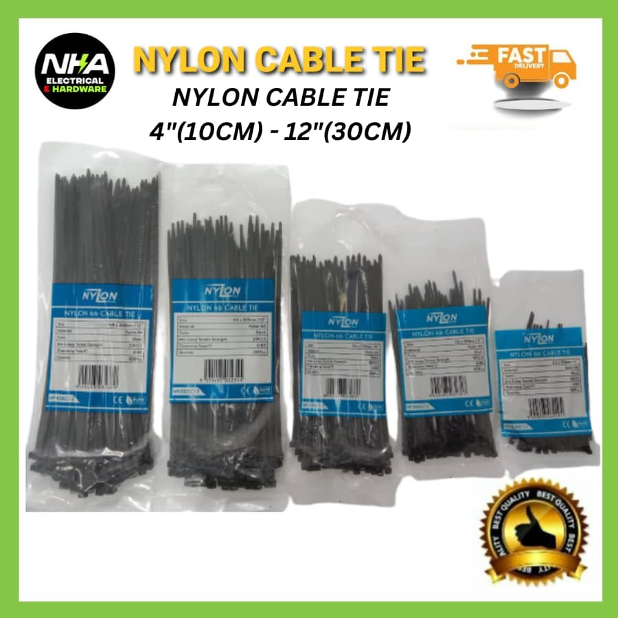 Cable Tie NYLON Heavy Duty Electrical Cable Tight Black 10cm(4") - 30cm ...