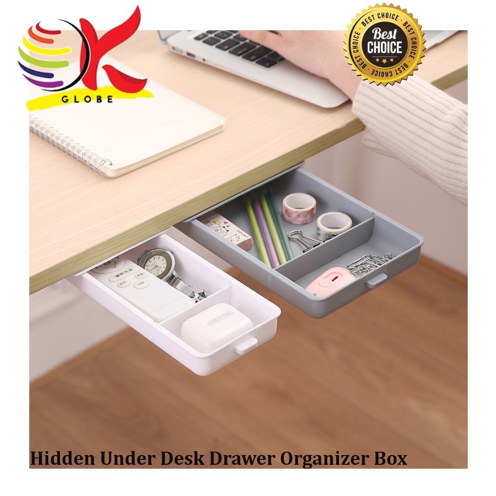 UNDER TABLE HIDDEN DRAWER HOLDER DESK ORGANIZER BOX STORAGE DRAWER BOX ...