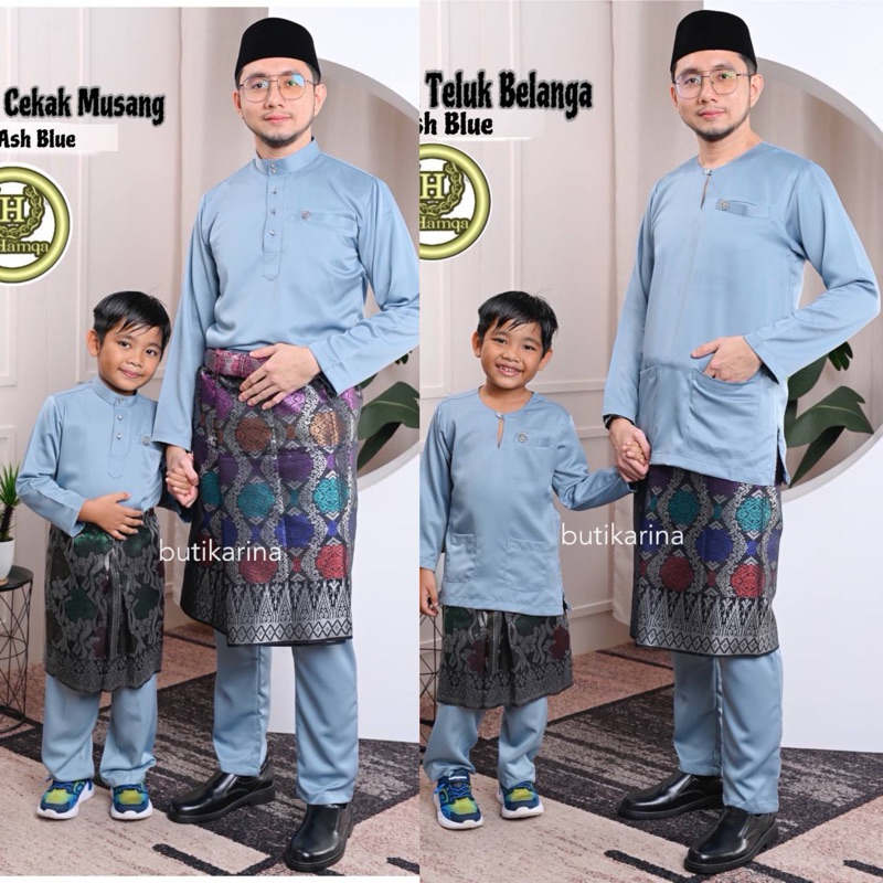 BAJU MELAYU WARNA ASH BLUE BIRU SMOKE TELUK BELANGA / CEKAK MUSANG ...