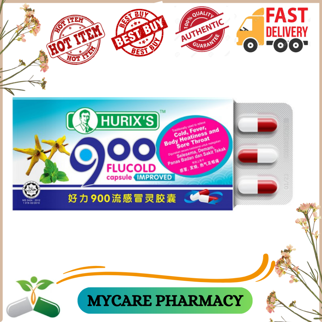 Hurix 900 Flucold Capsule Improved 9 capsules cold fever ubat demam ...