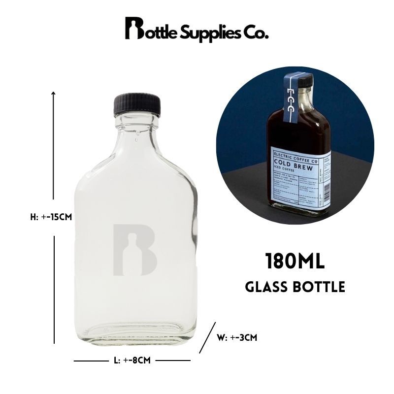 180ml Glass Bottle | Flat Water Bottle for Cold Brew Coffee Slim Water ...