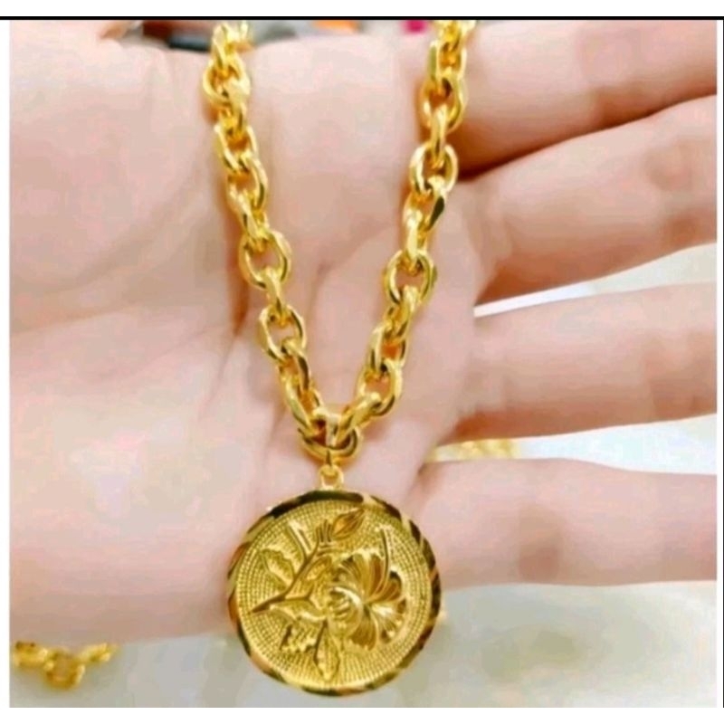 ♥️Rantai Sauh Loket Duit Syiling Cop 916 ♥️Emas Korea | Shopee Malaysia
