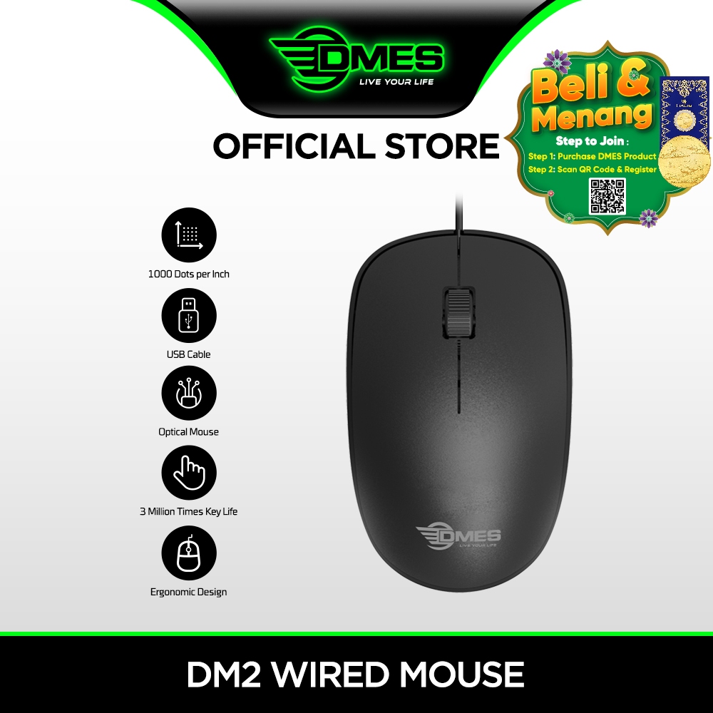 DMES DM2 Optical Wired Mouse with 1000DPI Sensor with Ambidextrous ...