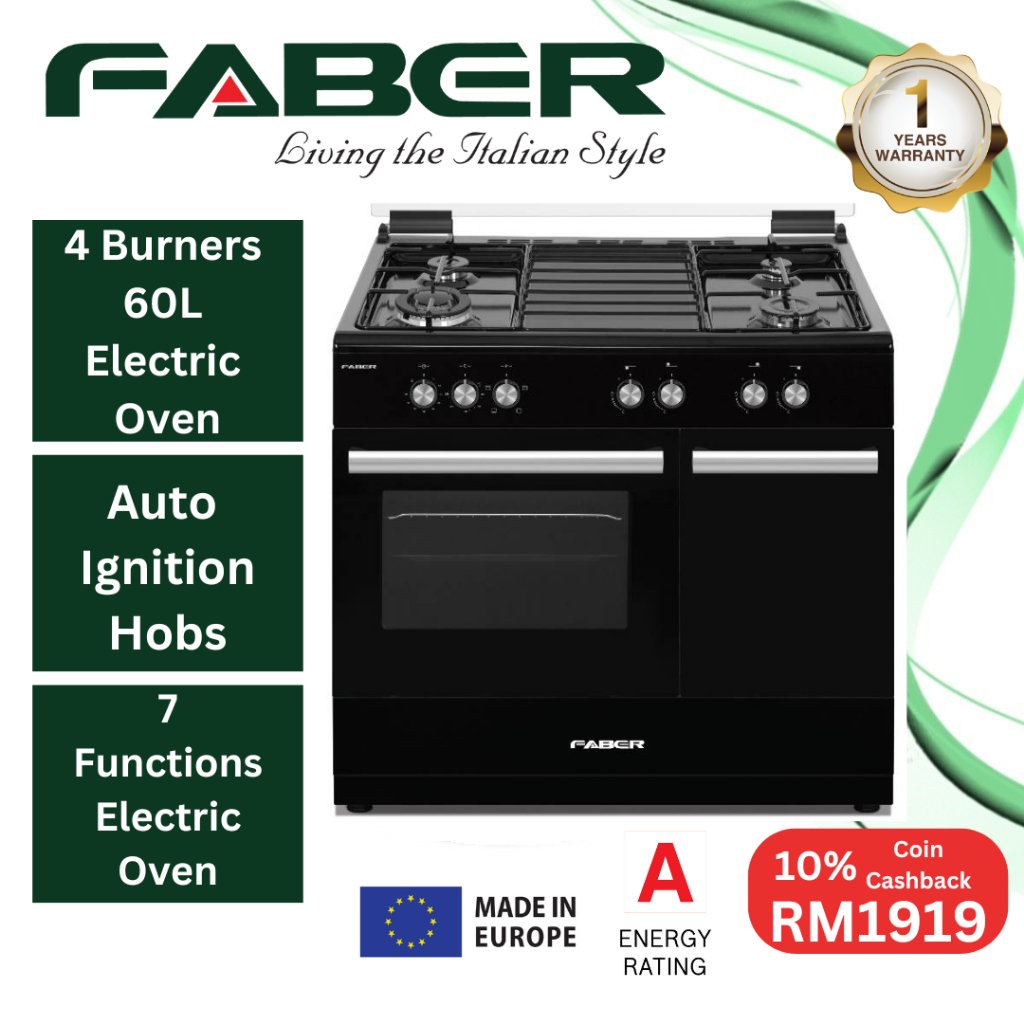 Faber Free-Standing Cooker With 4 Burner (60L) [Free Gift] Fisso 9844E ...