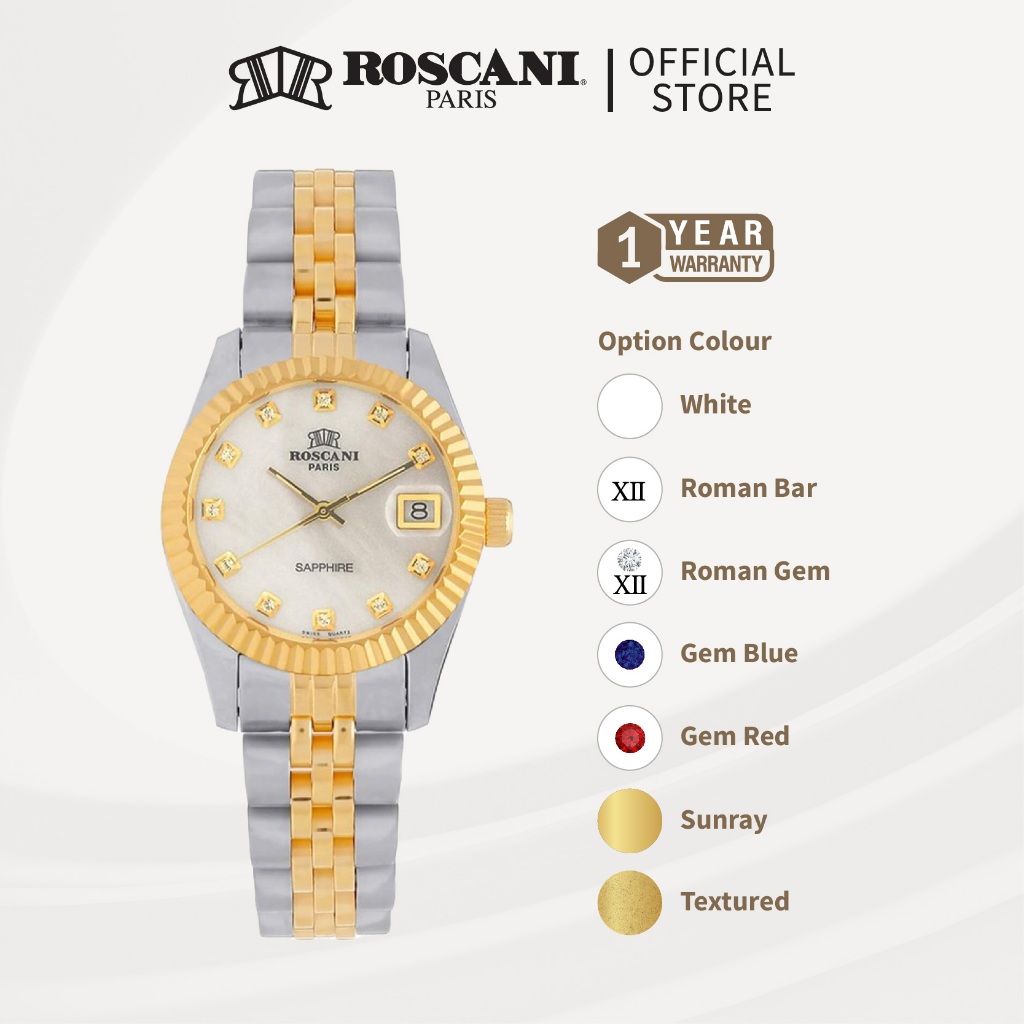 Roscani Cynthia T 498T (Sapphire Crystal + Magnified Date) Bracelet ...
