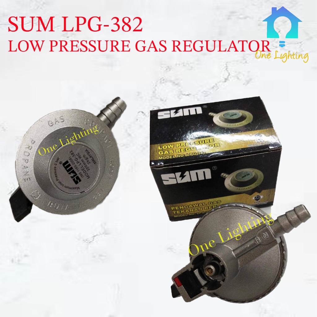 SUM LPG-382 LOW PRESSURE GAS REGULATOR ANTI LEAK VALVE Hose 1Meter AND ...