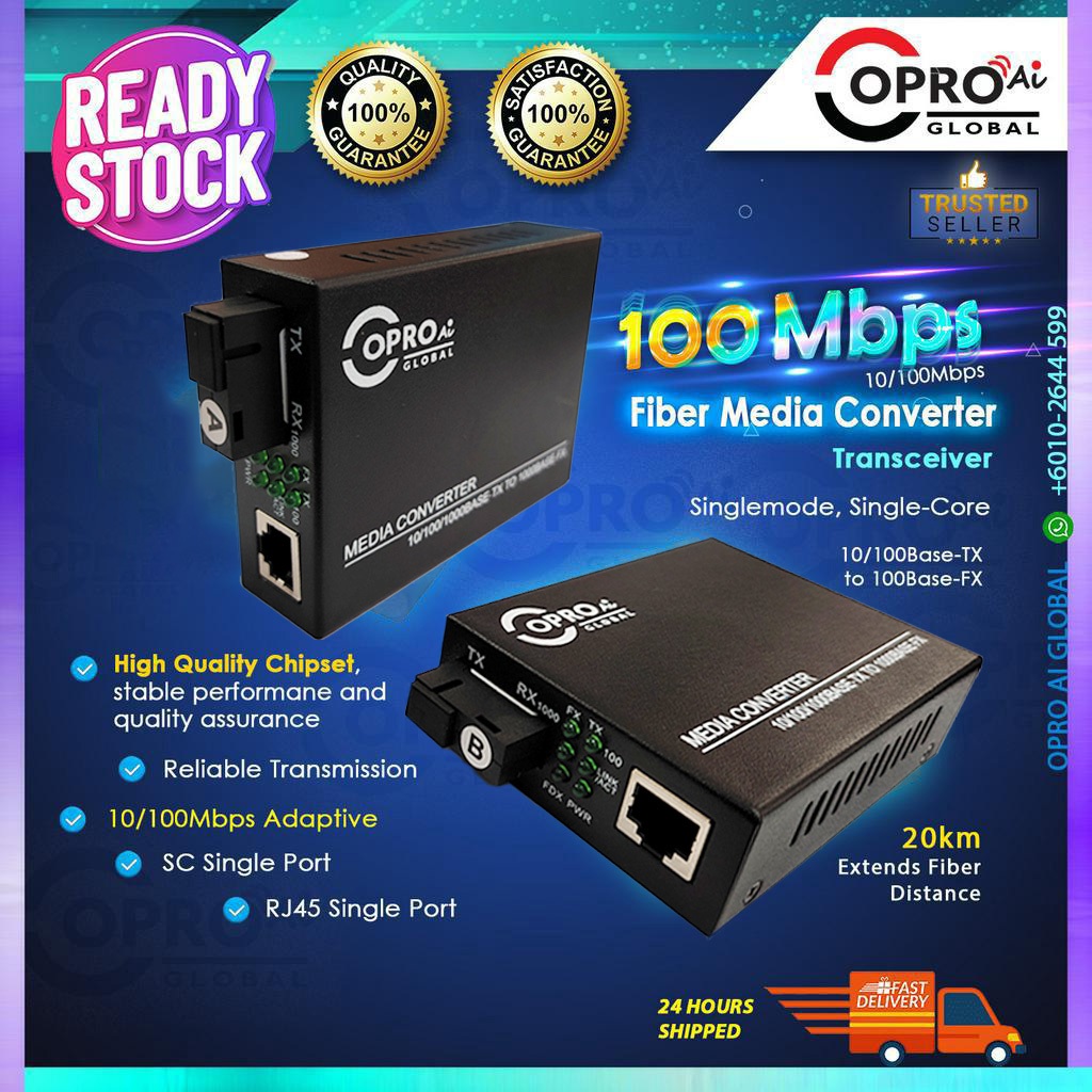 [1PAIR] 100Mbps Fiber Media Converter Transceiver 10/100Mbps Singlemode ...