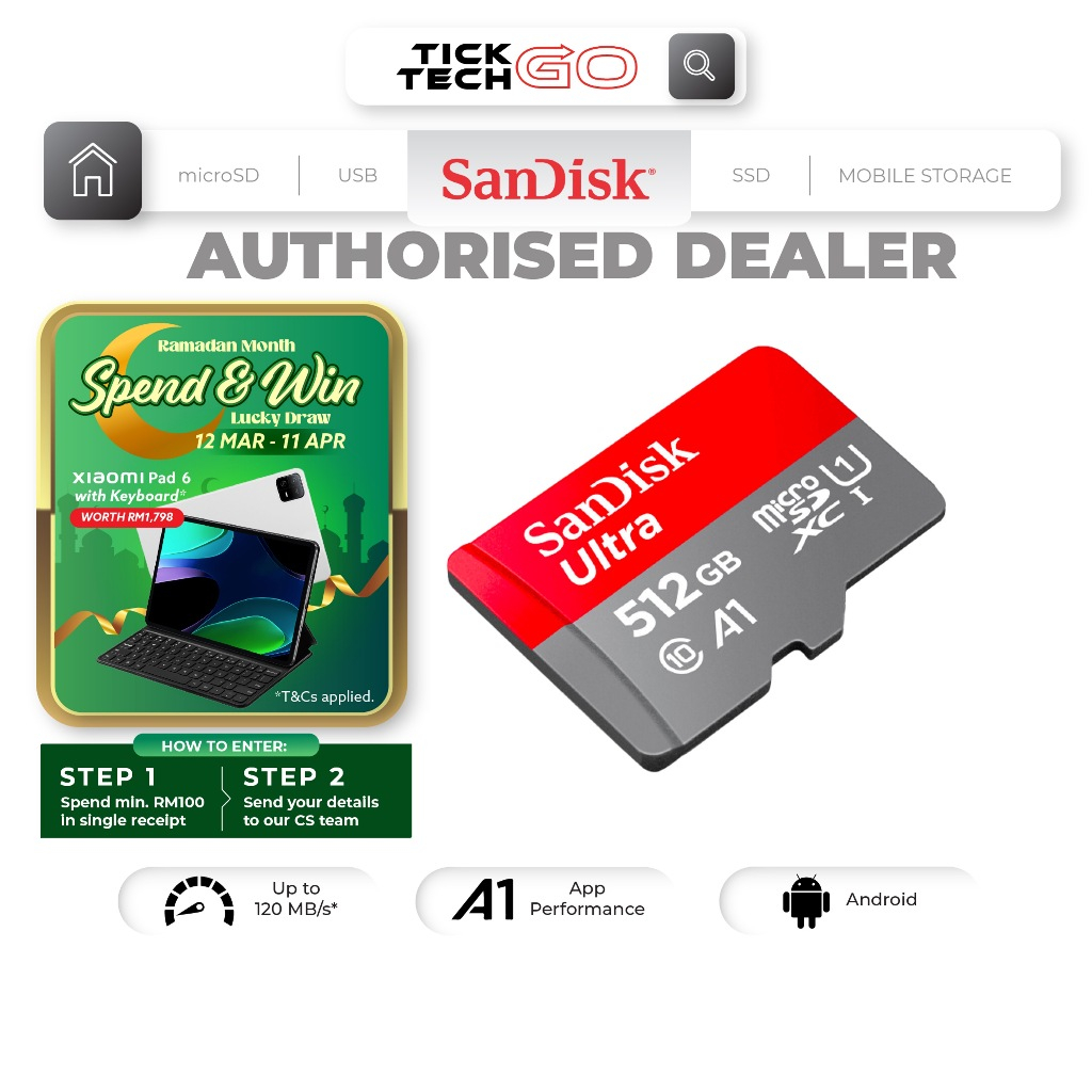 SanDisk Ultra A1 Class 10 microSDXC Micro SD Memory Card 512GB/1TB/1 ...