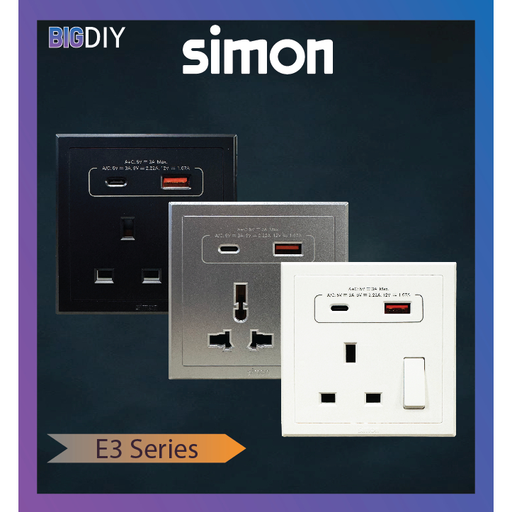 SIMON E3 Series 13A Switch USB Type A+C (SIRIM Approved) Multiple USB ...