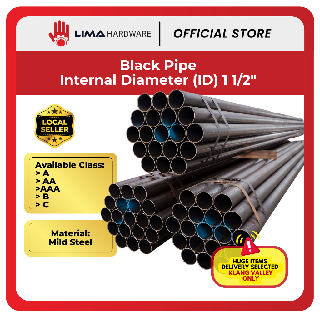 6M Black Pipe, Paip Hitam 1 1/2Inch x 'A' / 'AA' / 'AAA' / 'B' / 'C ...