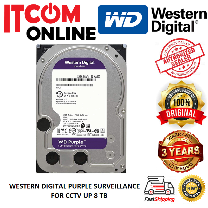 WESTERN DIGITAL PURPLE 1TB 2TB 4TB 6TB 8TB SATA III SURVEILLANCE HDD ...