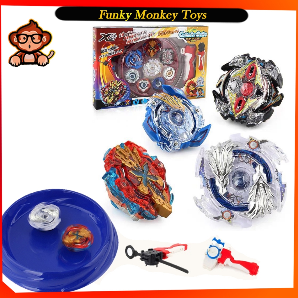 (4 IN 1 ) Beyblade Box Set with Stadium Beyblade Box Set Mainan Budak ...