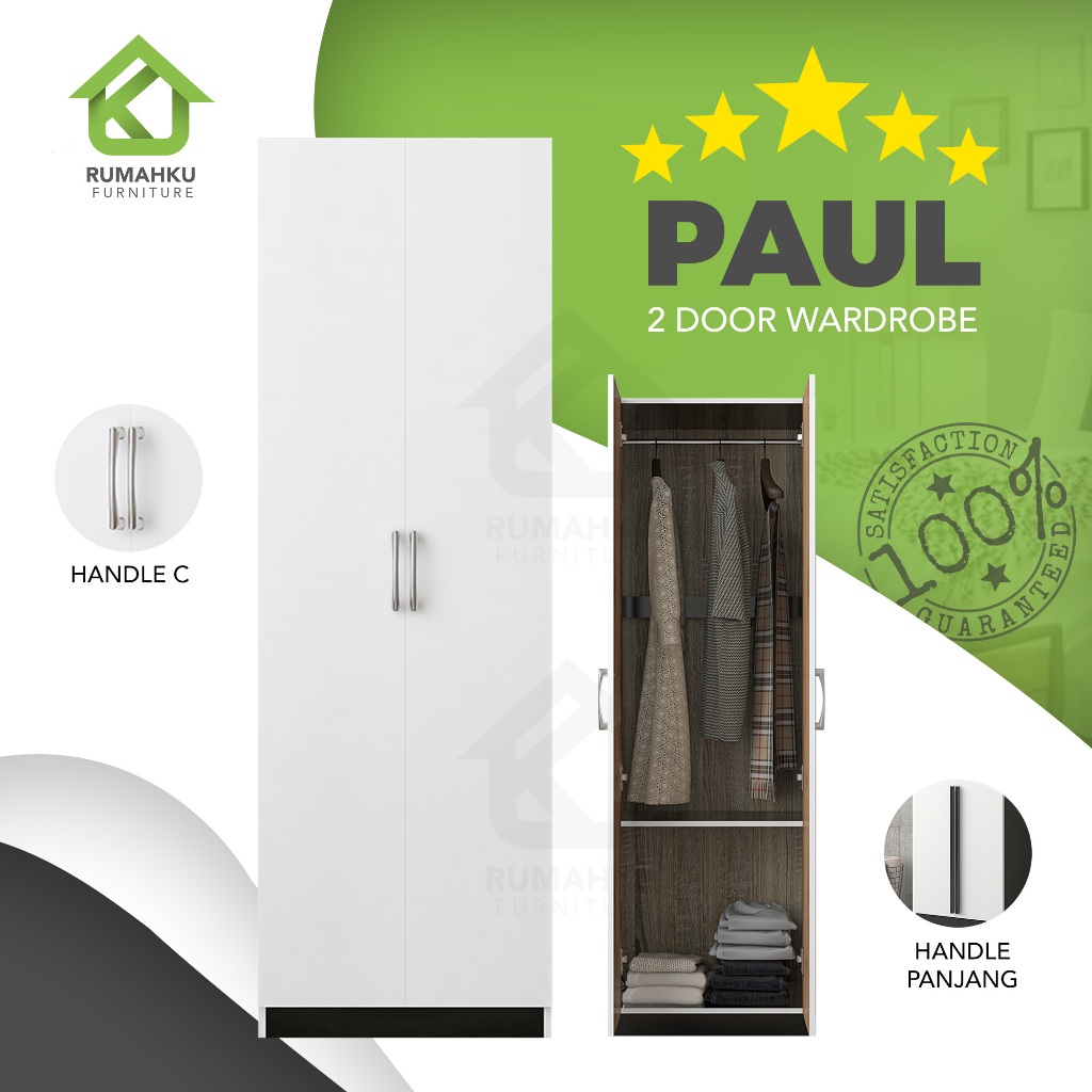 PAUL 2-DOORS WARDROBE / ALMARI BAJU (DARK OAK/ WHITE) /Almari Pakaian 2 ...