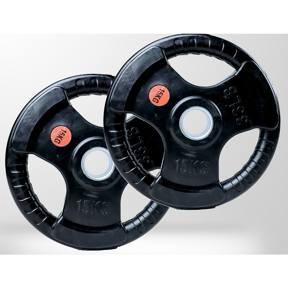 15KG Olympic Weight plates 5cm Rubber Coated Iron Plates Tri Grip ...
