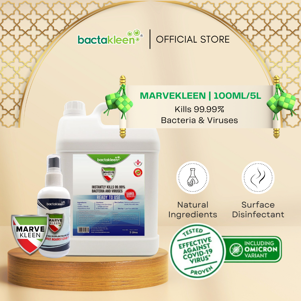 BACTAKLEEN Marvekleen 100ML/5L | Non-Alcohol Multi-Surface Sanitizer ...