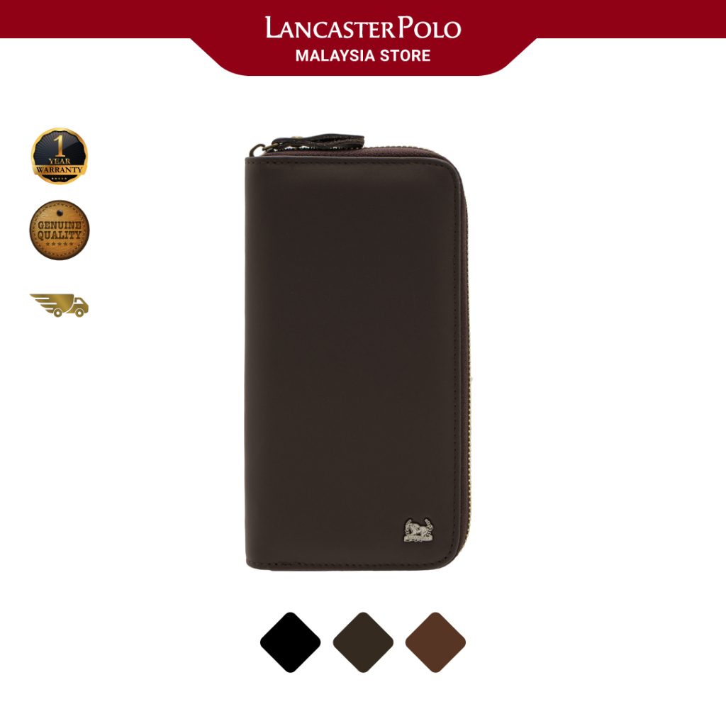 Lancaster Polo Top Grain Leather Long Zipper Plain Colour Wallet with ...