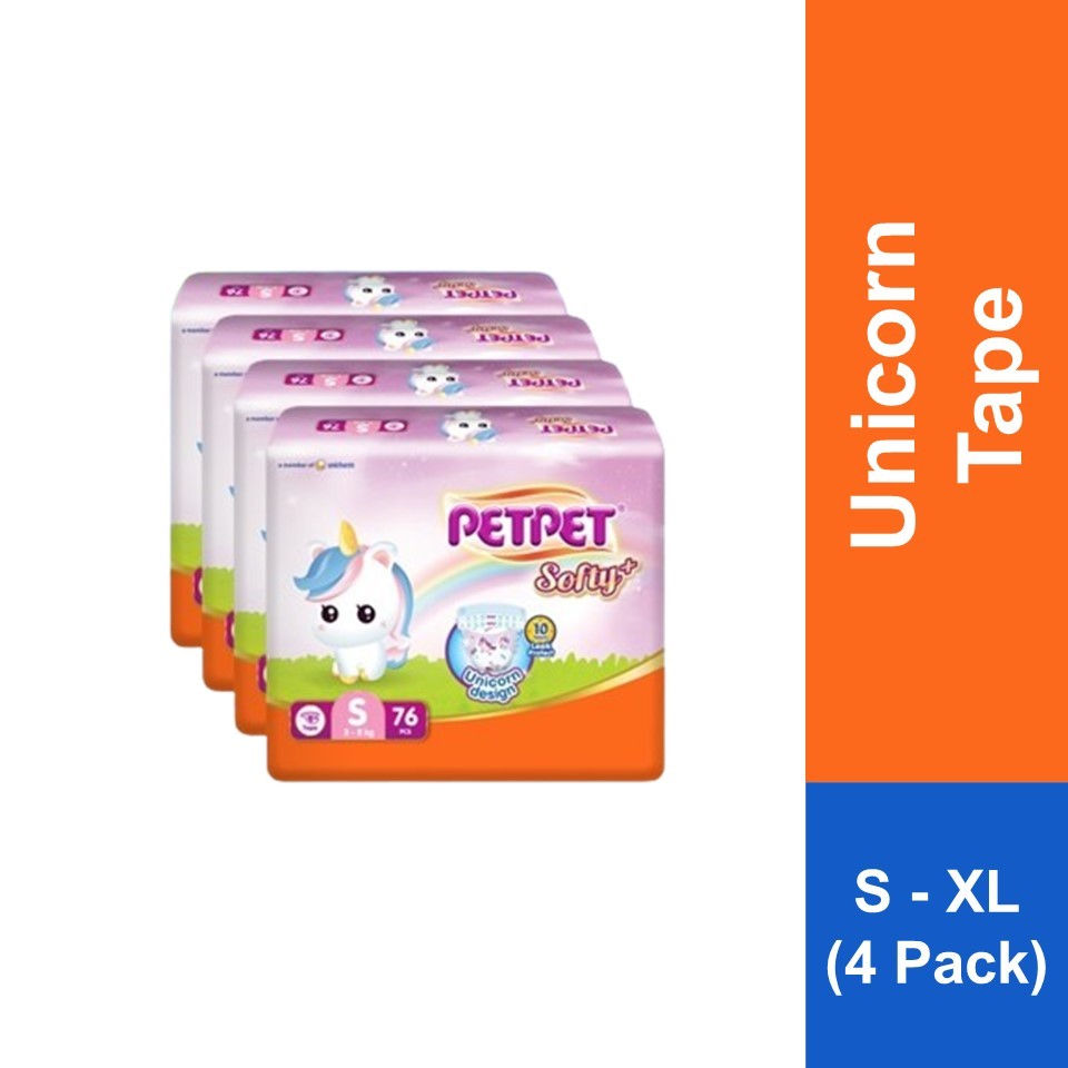 PetPet Tape Diaper Softy+/Gold+ Mega Pack - S76/ M64/ L54/ XL42 (4 Pack ...