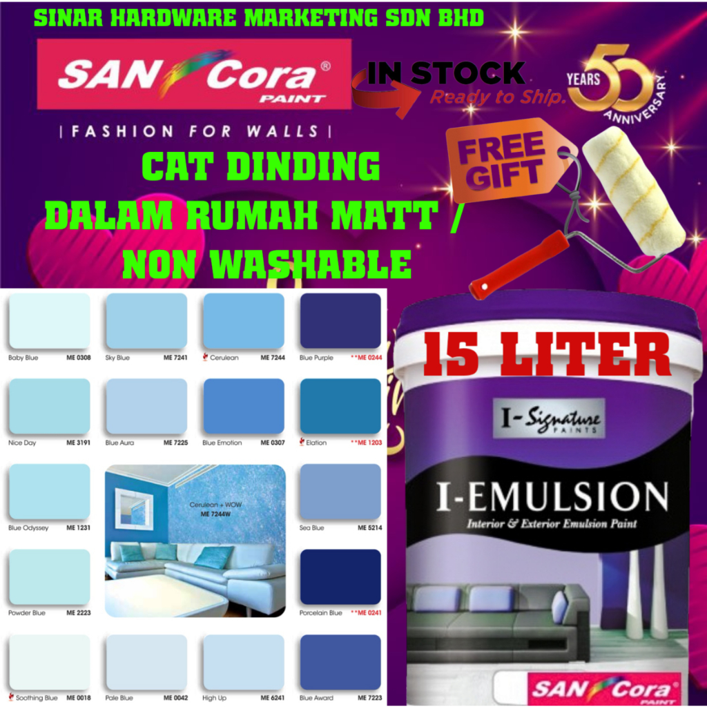 SINAR SANCORA I-EMULSION PAINT 15 LITER CALMING BLUE INTERIOR MATT WALL ...