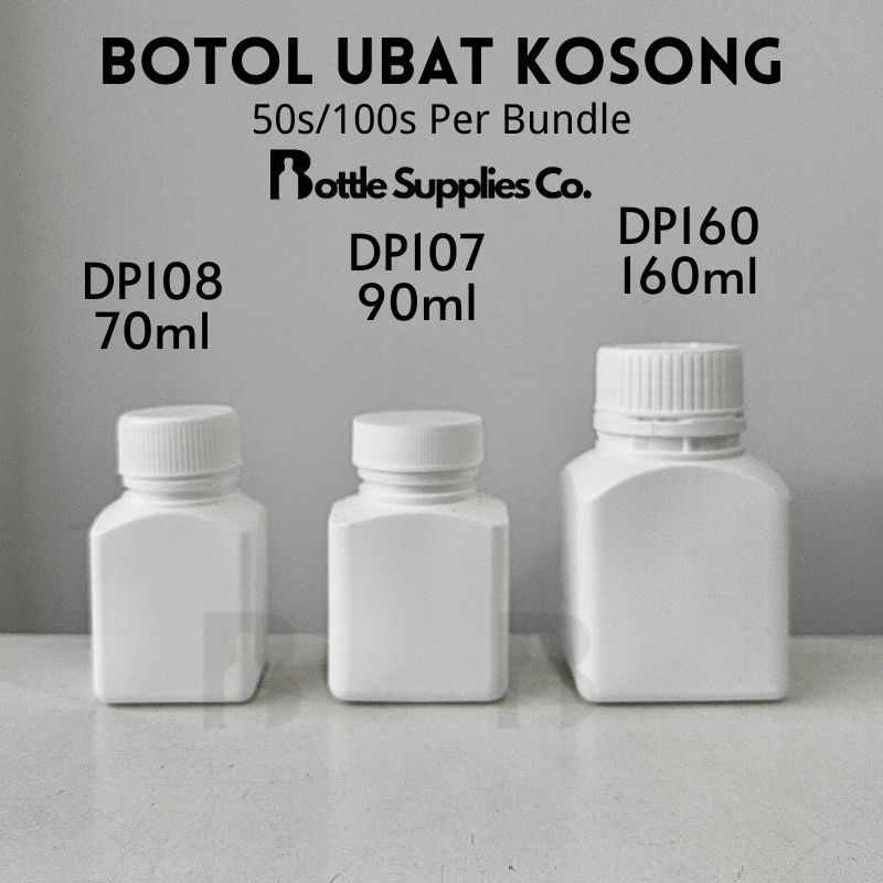 50/100s Empty White Plastic Capsule Bottle, Supplement Bottle | Botol ...