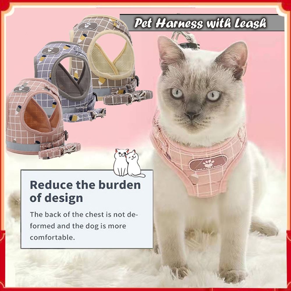 PetsVuitton HARNAIS Grid Design Pet Cat Harness Walking with Leash Vest ...