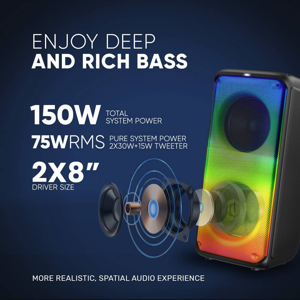 SonicGear Audiox Pro 800HD Bluetooth RGB Portable Speaker (2024 Version ...