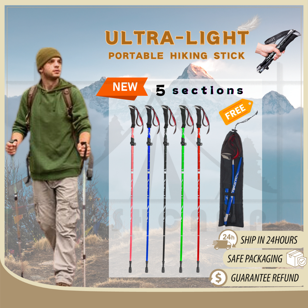 Ultralight Foldable 5-Sections Hiking Stick Pole Trekking Essentials ...
