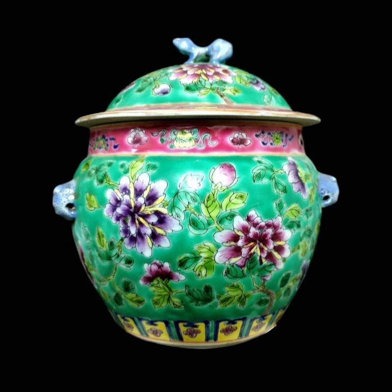 Beautiful Peranakan Nonya Nyonya Green Flowers Kamcheng Rim Diameter ...