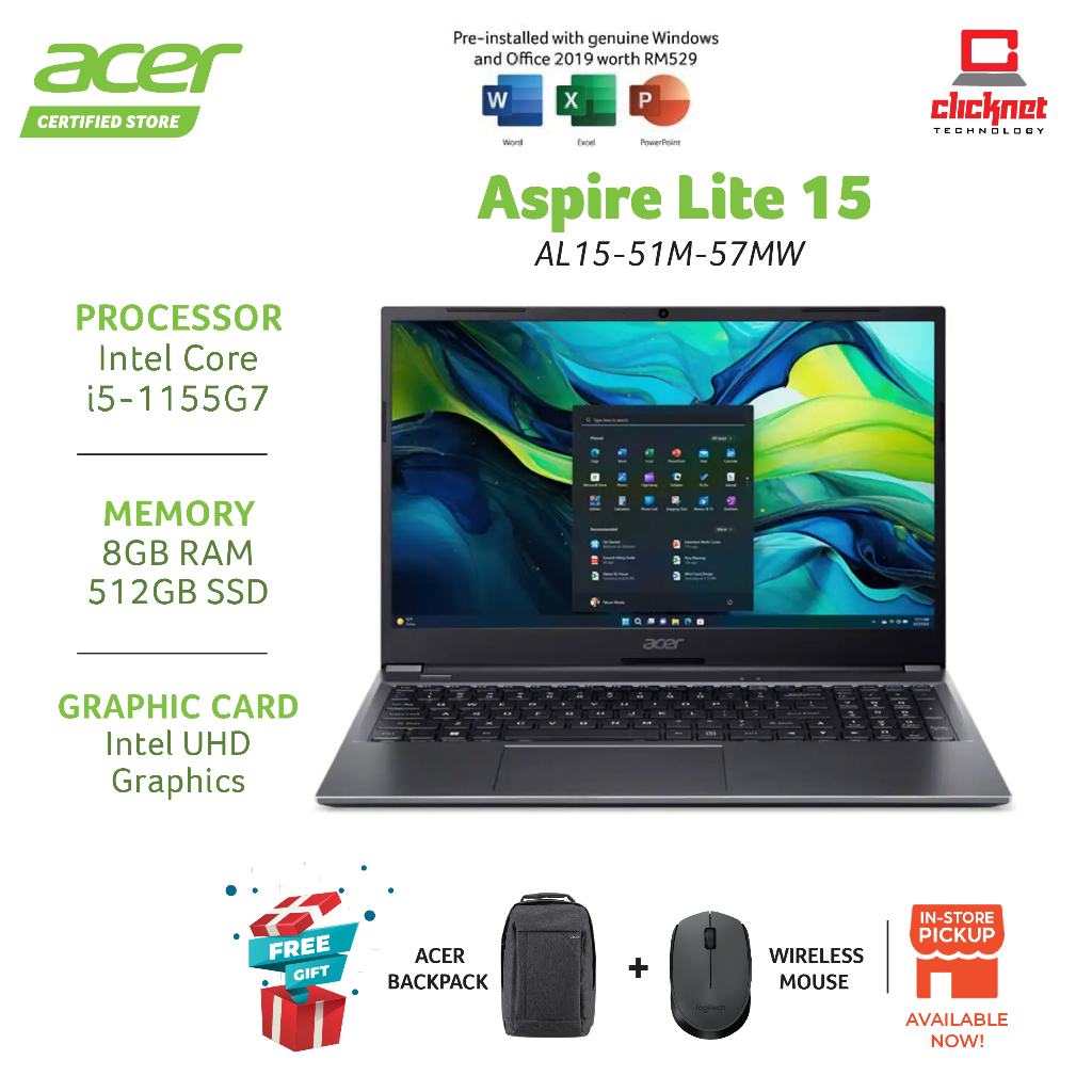 Acer Aspire Lite 15 AL15-51M-57MW 15.6'' FHD Laptop Steel Grey ( I5 ...