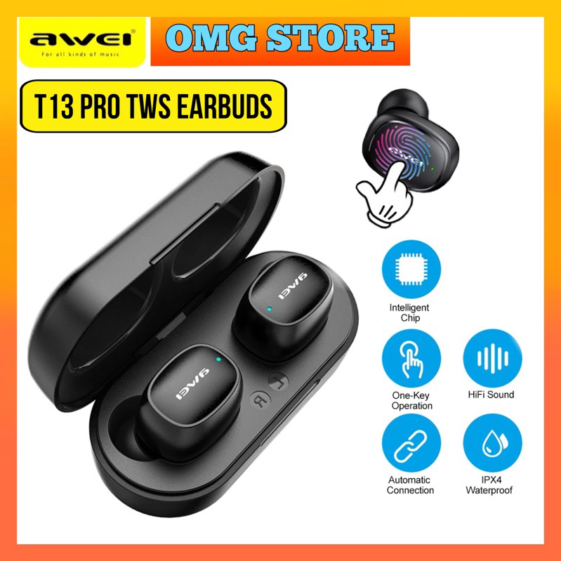 AWEI T13 Pro TWS Wireless Earbuds Bluetooth Gaming Earphones With ...