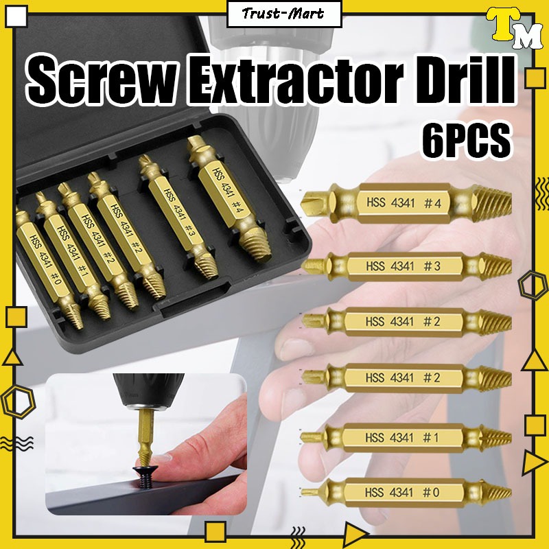 Screw Extractor Set 6 Pcs Damaged Screw Extractor Broken Head Screw ...