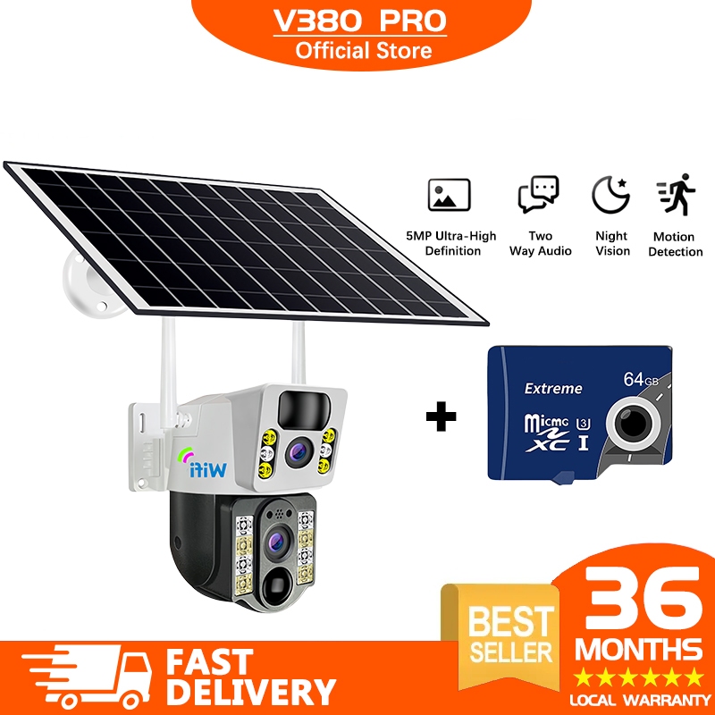 V380 Pro Solar outdoor camera wireless dual lens 4G waterproof wifi 360 ...