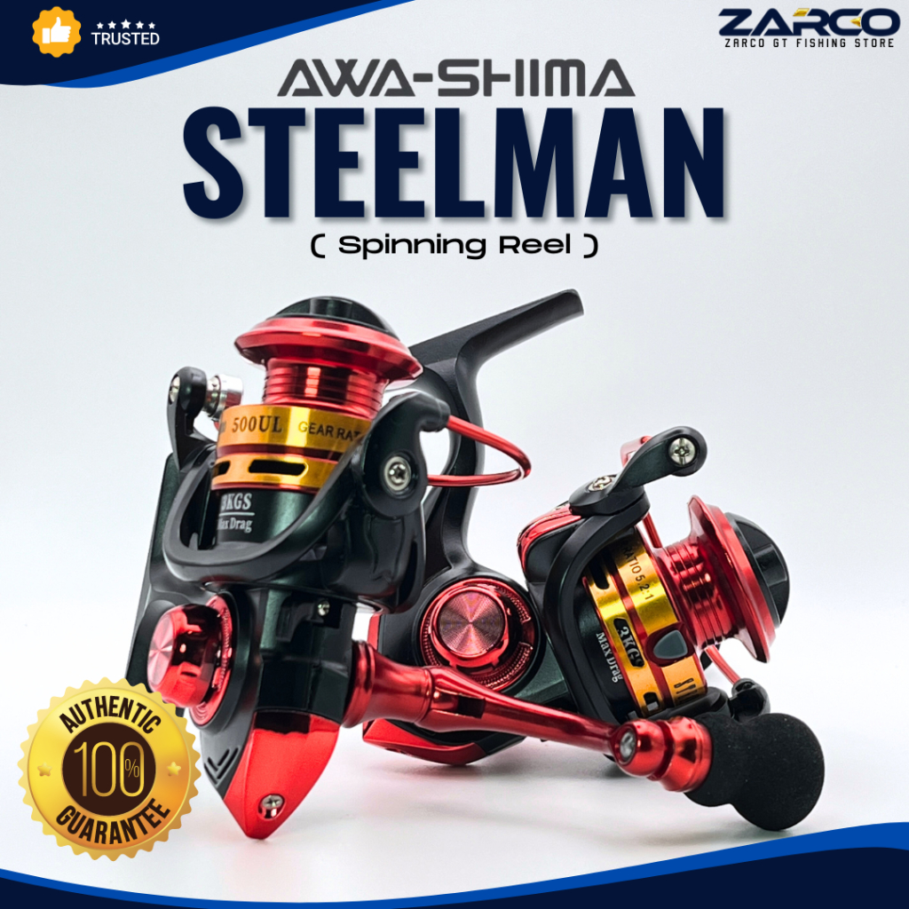 AWA-SHIMA Steelman Spinning Reel Pancing Udang Galah Jenggo Set UL ...
