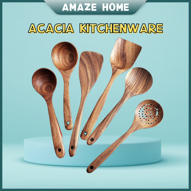 AMAZEHOME Wooden Spatula Long Handle Wooden Utensil Kitchen Tools ...