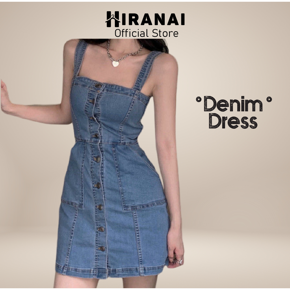 Women Denim Dress Kasual Gaun Denim Wanita Leher Persegi baju wanita ...