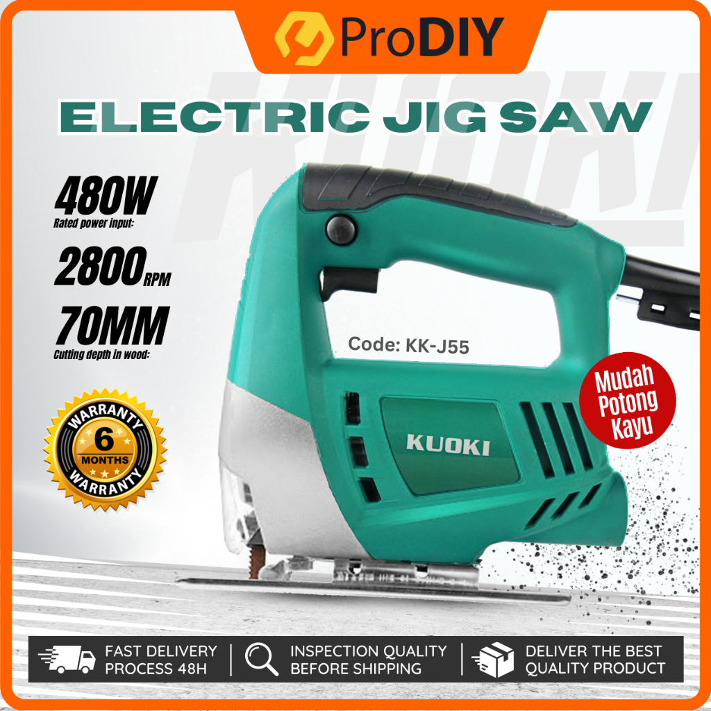 KUOKI Electric Jig Saw Machine 480W Blade Cutter Machine Bevel Cut Potong Kayu Gergaji Kayu ...